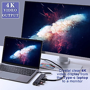 USB C Hub, WUJO 8 in 1 USB C Adapter with 4K HDMI, 1Gbps Ethernet, 87w Type C PD,Thunderbolt 3 USBC Port, 2 USB 3.0, SD/TF Card Reader, Compatible with MacBook Pro/Air, Pixelbook,XPS, Chromebook.