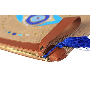 Evil Eye Embroidered Women Jute Clutch Bag Sun Beach Summer Style