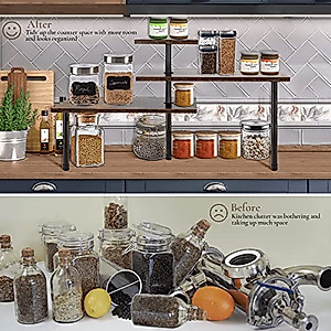 BCOZLUX Bathroom Counter Organizer, Kitchen Corner Shelf Countertop Organizer and Storage, 3 Tier Wood Corner Counter Shelf Stand Spice Rack, Rustic Brown and Black