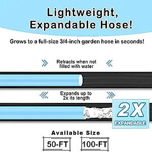 Expandable Garden Hose 100ft, 2023 Upgrade Water Hose with Lightweight Nano Rubber Fabric, 3/4" Solid Brass Fittings, No-Kink and Leak-Proof Retractable Flexible Hose with Spray Nozzle (Black&Blue)