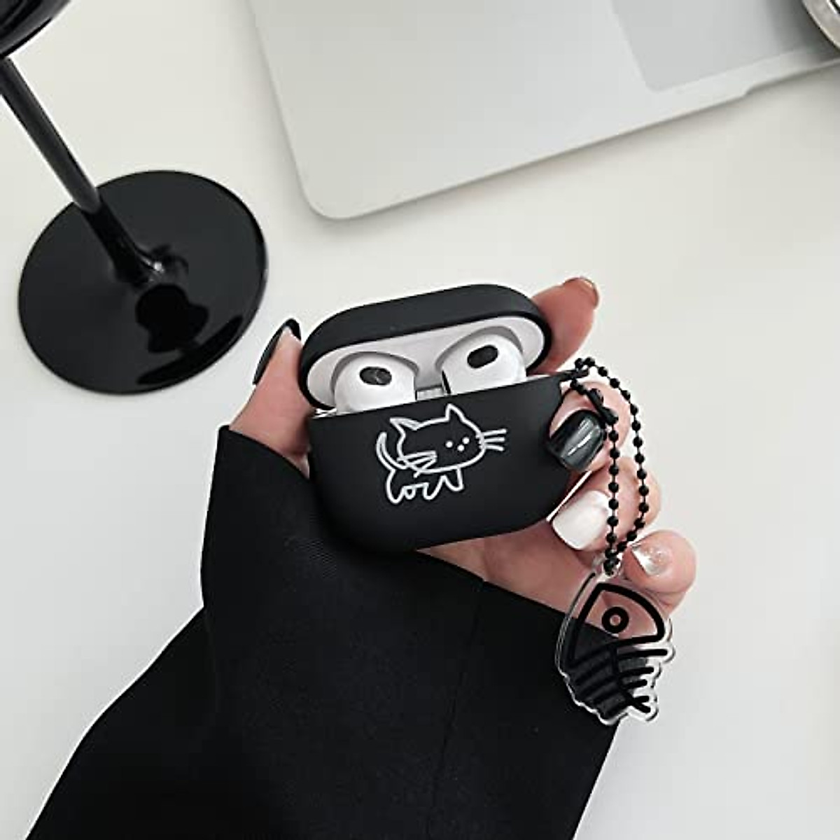 Black Cat Pattern Case for AirPods Pro, Shock-Absorbing Case Cover Accessories with Pendant Full Protective Skin Accessories for Women Men Girl