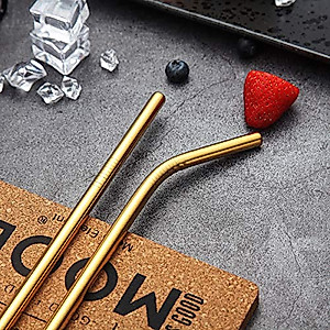 18 Piece Gold Stainless Steel Straws, 8.5 '' Reusable Drinking Straws,with Portable pouch,Suitable for wine and cold drinks (8 Straight/8 Bent/2 Brushes)