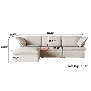 MGH Modular Sectional Sofa,Cloud Convertible Sectional Sofa Couch, L Shaped Minimalist Sofa Couch Sets for Living Room and Apartment,Sofa Cover Warshable& Removable (Beige, 3 Seater+1 Ottoman)