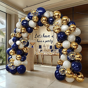 Navy Blue Gold Balloon Graland Arch Kit, Double Stuffed Pearl White Royal Blue Chrome Gold with Confetti Balloons for Graduation Birthday Wedding Baby Shower Party Decorations