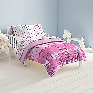 dream FACTORY Magical Princess 4 Piece Bedding Set, Toddler, Pink,2A74630JMU