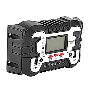 Solar Charge Controller, Solar Charge Controller MPPT Dual USB LCD Display 2.4A 12V24V IP32 Waterproof (50A)
