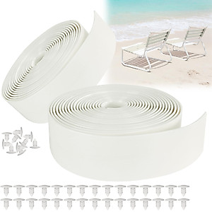 LukLoy Vinyl Straps for Patio Chairs Repair, 2 Pack 2" Wide x 20ft Long Replacement Straps for Patio Chairs Garden, Lawn Chair Repair Straps with 40 Rivets, White