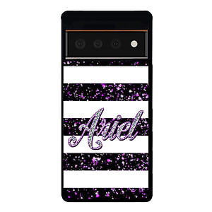 Purple Silver Glitter Bars Personalized Black Rubber Phone Case Compatible With Google Pixel 8 Pro, 8a, 8, 7a, 7, Pixel 7 Pro, 6a, 6 Pro, 6, 5, 4a 5G, 4a 4G, 4, 4 XL, 3a, 3a XL, 3, 3 XL, 2 XL, 2