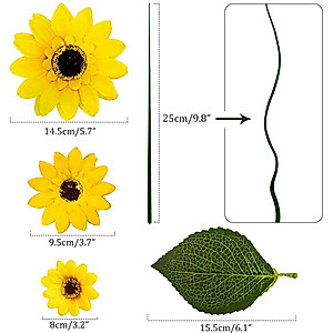 N&T NIETING Artificial Sunflowers, 20Pcs Fake Silk Sunflower Heads with Stems for DIY Crafts Wedding Party Home Garden Decorations