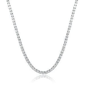 Gemsme 18K White Gold Plated 3.0mm Round Cubic Zirconia Classic Tennis Necklace For Women 18 Inch