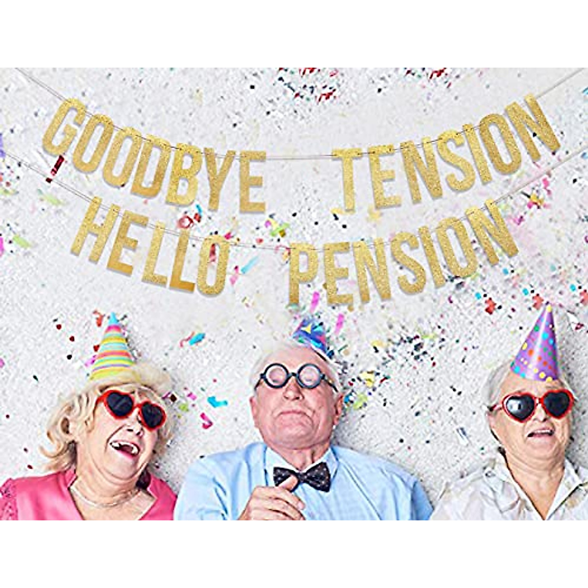 Goodbye Tension Hello Pension Banner - Retirement Party Sign,Retirement Party Decorations,Funny Retirement Banner,Retired Retiring Photo props