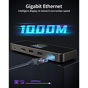 DOCKCASE Visual Smart USB C Hub (9-in-1) with HDMI Port 4K@60Hz, 100w PD Power Delivery, 4 USB-A Data Ports, 1 Gigabit Ethernet Port, 1 UHS-II TF/SD Card Slot for MacBook Air/Pro, Ipad Pro,Dell XPS