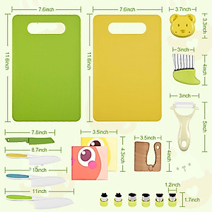 18 Pieces Montessori Kitchen Tools Cookware Baking Toy for Toddlers Kids, Toddler Safe Knife Set for Real Cooking, w/ Cutting Boards, Crinkle Cutter, Peeler, Serrated Edges and Wooden Safe Knives