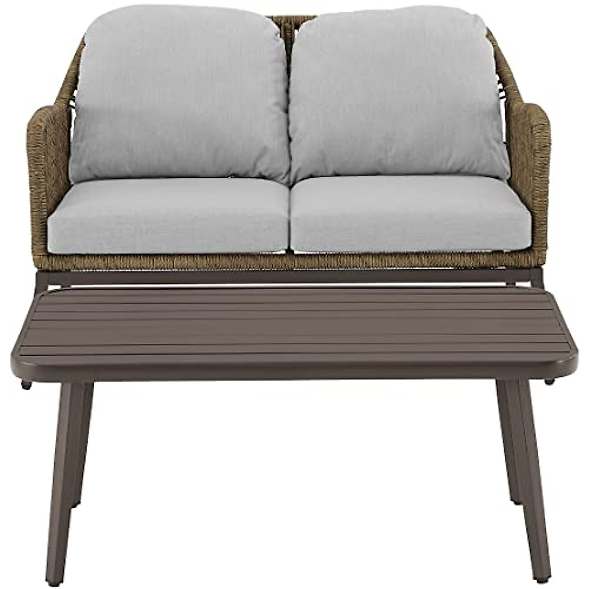 Crosley Furniture CO7360LB-LG Haven Outdoor Wicker 2-Piece Conversation Set (Loveseat, Coffee Table), Light Brown with Light Gray Cushions