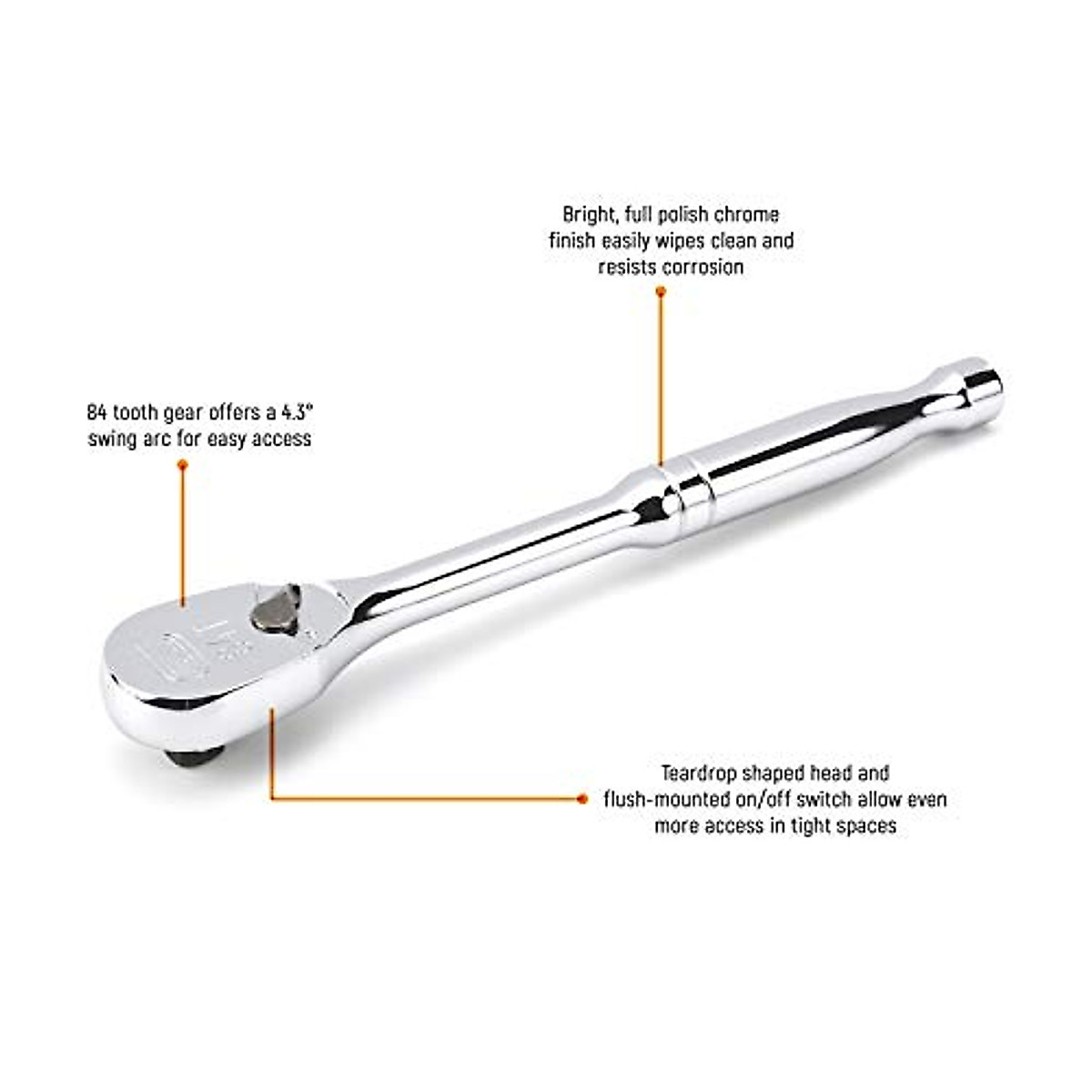 GEARWRENCH 3 Piece 1/4", 3/8" & 1/2" Drive 84 Tooth Full Polish Teardrop Ratchet Set - 81206A-07