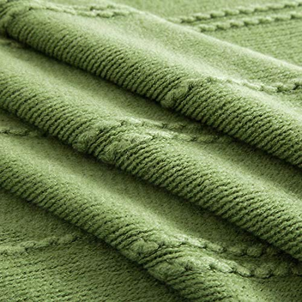 Revdomfly Knitted Throw Blanket Green Farmhouse Woven Blankets with Fringe Tassels for Couch Bed, 47" x 67", Green