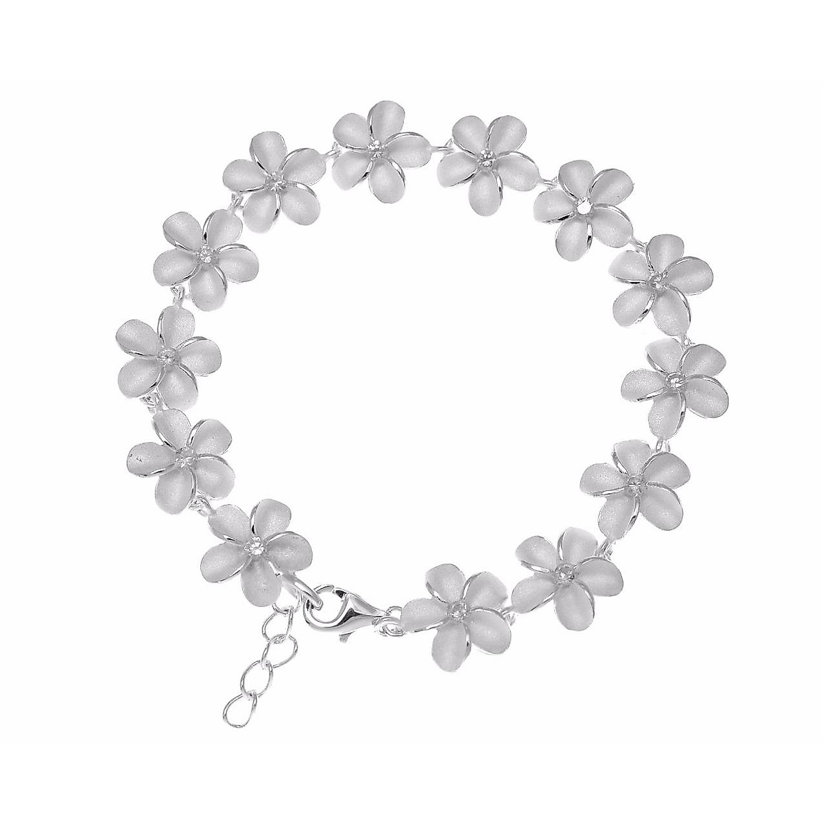 Arthur's Jewelry 925 sterling silver Hawaiian plumeria flower link bracelet cz 10mm 7"