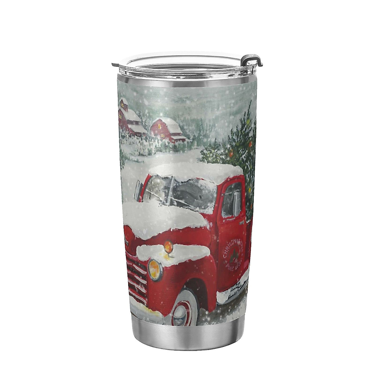 Yasala Christmas Tumbler Snow Truck Forest Pine Insulated Coffee Cup Beverage Container Office Travel Mug with Straw and Lid 20oz Holiday Back to School Gift