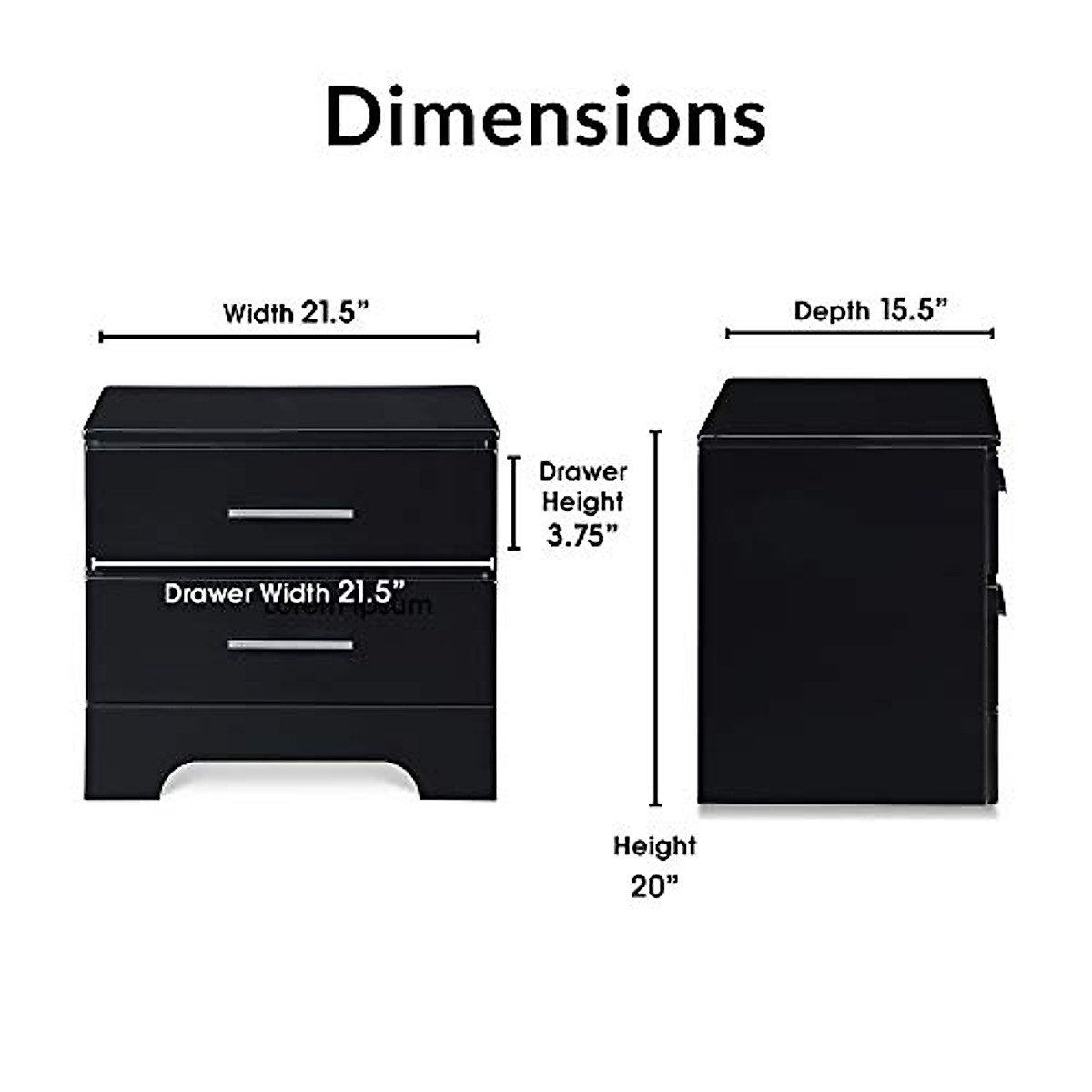 ClickDecor Hudson End Side Nightstand with 2 Drawers, Wooden Accent Table for Bedroom with Matte Chrome Handle, Black