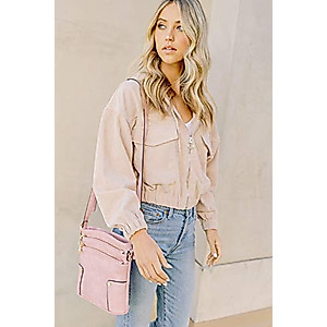 FashionPuzzle Triple Zip Pocket Medium Crossbody Bag (Dark Tan)