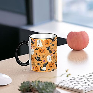 Halloween Funny Coffee Mug for Women Kid Ceramic Tea Cup Unique Friend Gift with Handle 11 OZ Microwave Safe Office Work Home