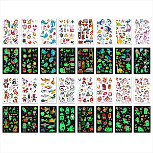Awinmay 310 Pcs Luminous Temporary Tattoos For Kids,Mixed Styles Glow In The Dark Tattoos for Boys and Girls,Butterfly Dinosaur Pirate Mermaid Fake Tattoo Stickers,Glow Party Supplies Arts and Crafts
