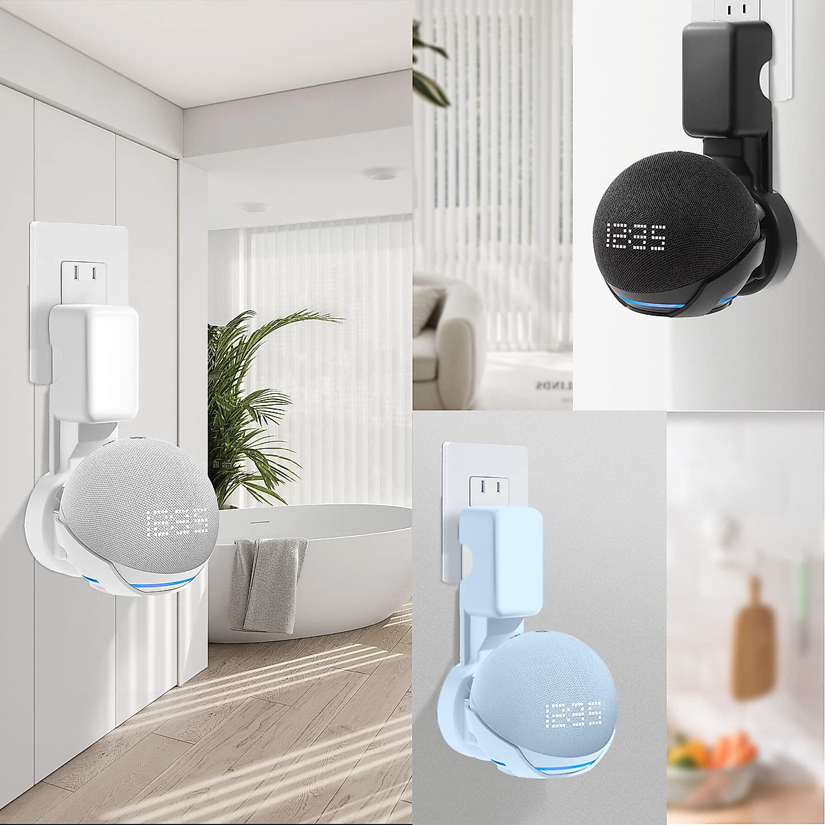 ZUOLACO Wall Mount Holder for Echo Dot 5th Generation, Outlet Hanger Stand for Echo Dot (5th & 4th Gen), Space-Saving Dot Accessories with Built-in Cable Management, Hide Messy Wires, Cloud Blue