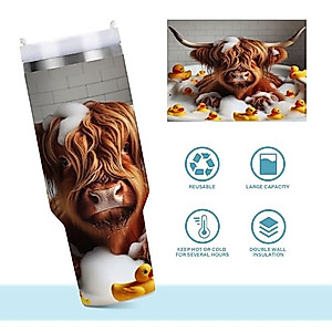 RPLIFE Highland Cow in Bathtub Stainless Steel Coffee Tumbler, Insulated Tumbler, Tumblers for Women