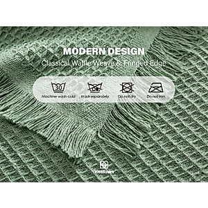 Vitalizart Dusty Green Table Runner 14"x36" Waffle Weave Boho Rustic Fringe Cotton Farmhouse Table Cloth for Home Decor Coffee Table Bedroom Kitchen Dining Bridal Wedding Baby Shower Decoration