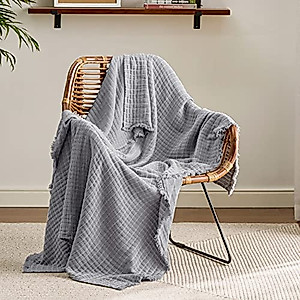 Bedsure 100% Cotton Muslin Blanket Grey Throw & Bedsure 100% Cotton Muslin Blanket Beige Throw