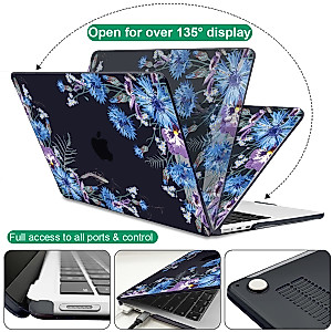 LCMOCICO for MacBook Air 15 inch Case 2024 2023 M2 M3 Chip A3114 A2941 with Liquid Retina Display & Touch ID, Plastic Hard Shell Case Keyboard Cover for Mac Air 15.3 M3 2024, Wild Cornflower Black