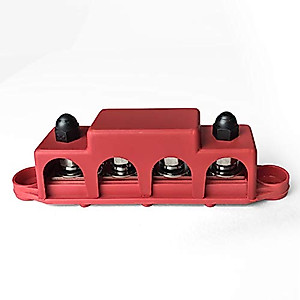 MGI SpeedWare 4-Post Power Distribution Block Busbar 5/16" Studs with Cover, 250 AMP Rating for Automotive, Marine, and Solar Wiring (Red)