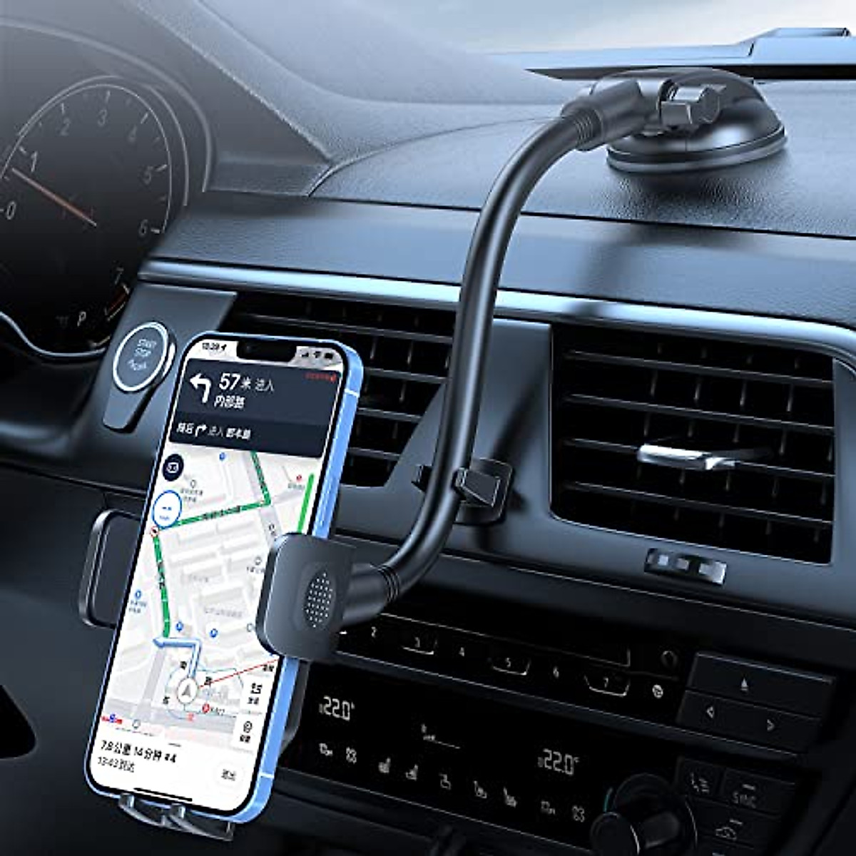 Car Phone Holder Mount,Dashboard/Windshield/Air Vent Cell Phone Holder,Gooseneck Long Arm Cradle Anti-Shake Handsfree Stand Compatible with iPhone and All Smart Phones,Universal 2 in 1 Phone Holder