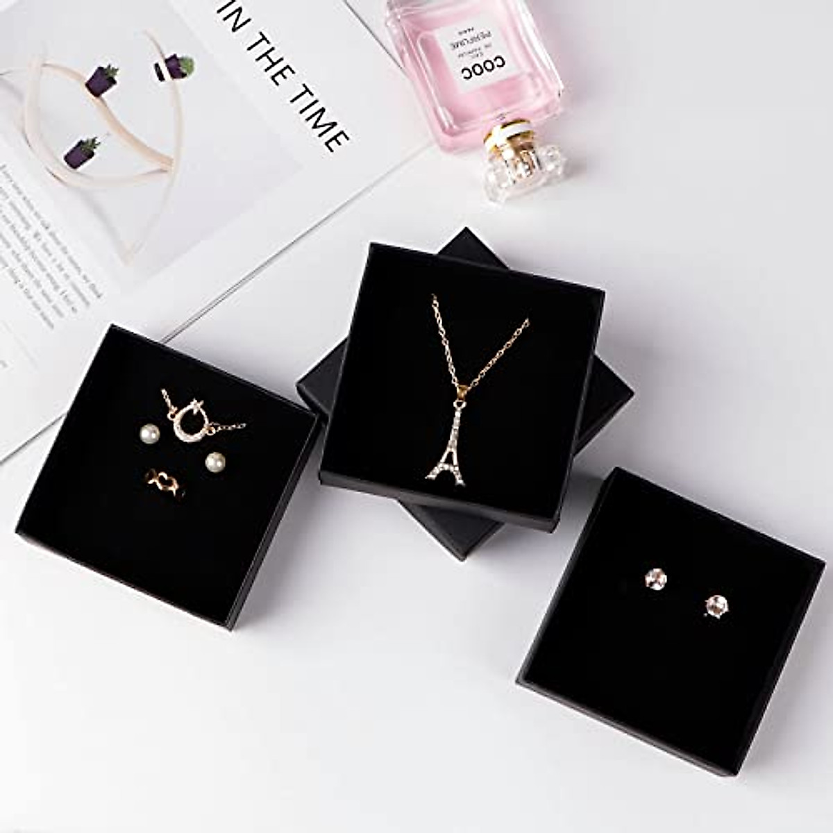 Sdootjewelry Black Jewelry Boxes Bulk 24 Packs, Gift Box for Jewelry with Foam, Small Jewelry Boxes for Gifts, 3.5’’ × 3.5’’ × 1.2”