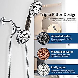 Fulgutonit Modern 9-Setting Shower Head with Handheld Combo, Polished Finish, Removes Chlorine and Harmful Substances