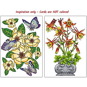 Art Eclect Coloring All Occasion Cards for Adults, Happy Birthday, Thank You and Sympathy, 20 Cards With Unique Flower Designs, 10 Fuchsia and 10 White Envelopes (Flowers B20/PinkWhite)