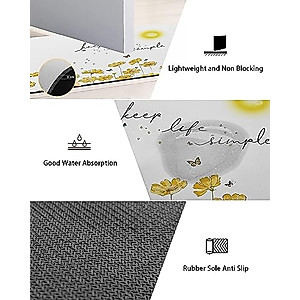 Sun Flower Bath Mat for Tub,Non Slip Bathroom Floor Runner Rug Quick Dry & Absorbent Diatomaceous Earth Kitchen Room Shower Sink Washable Doormat,Elegant Gold Spring Florals Cartoon Butter-fly 18"x30"