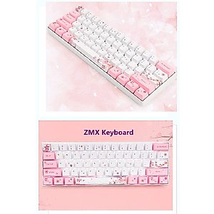 ZMX Cherry Blossom 61 Mechanical Keyboard,Hot Swappable 60％Compact Mechanical 5.0Bluetooth/Type-C Wired Dual-Mode RGB Backlit Dye-Sublimation PBT Keycap Gaming Keyboard(Black Switch, Pink)