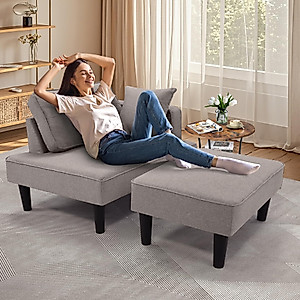 SEJOV Recliner Sofa Bed, Convertible Small Sectional Couches for Living Room, Sofa Cama moderno with Chaise & 2 Pillow, Small Couches for Small Spaces, Apartment, Dorm, Linen, Brown Grey