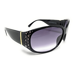 My Shades - Women's Sunglasses Designer Inspired Fashion Rhinestone Style Embellishments Wrap Around (Black, Gradient Smoke)