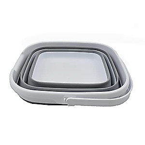 SAMMART 10L (2.6 Gallon) Collapsible Rectangular Handy Basket / Bucket (White/Grey, 1)