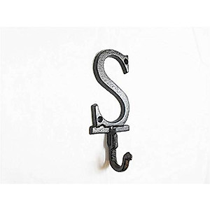 Hampton Nautical Cast Iron Letter S Alphabet Wall Hook 6" - Home Wall Decor - Decorative Cast I