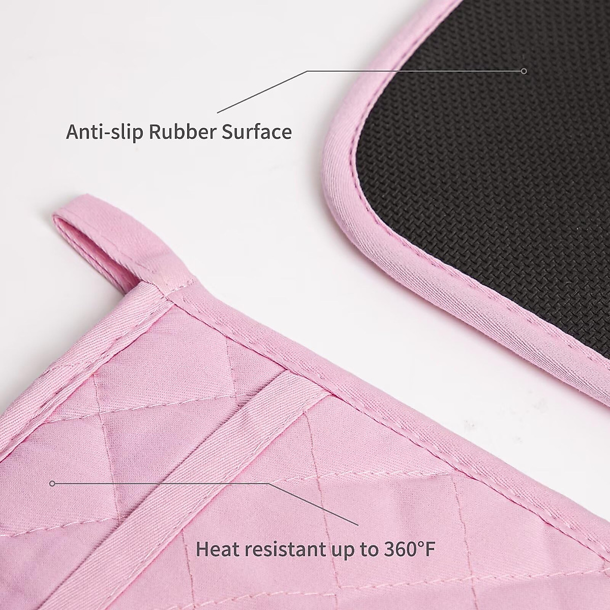ARCLIBER Pink Pot Holders,4PCS Heat Resistant Hot Pads,Non-Slip Rubber Surface Design,Cotton Infill Kitchen Potholders Set