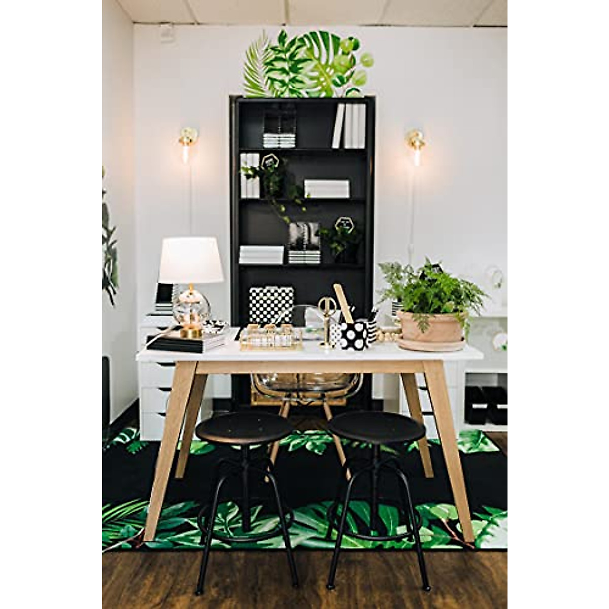 Flagship Carpets Schoolgirl Style Simply Boho Greenery Classroom Area Rug for Indoor Classroom Learning or Kid Bedroom Educational Play Mat, 5'x7'6", Black