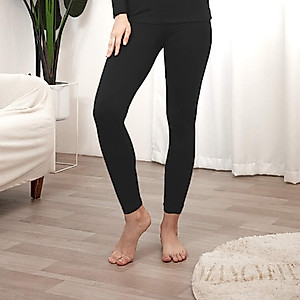 MANCYFIT Thermal Pants for Women Fleece Lined Leggings Underwear Soft Bottoms (Black, Medium)