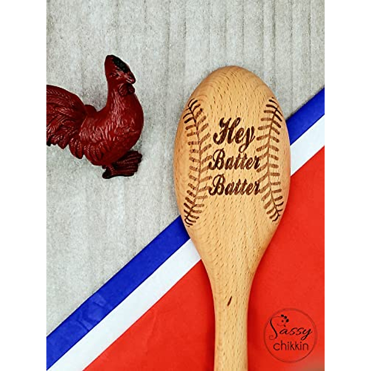 Hey Batter Batter Wooden Baking Spoon, Laser Engraved Personalized Gift, Gift For Baseball Mom, Thank You Gift for Coach, Cooking Gift for Men, Home Cooking, Baseball Season, Softball Coach