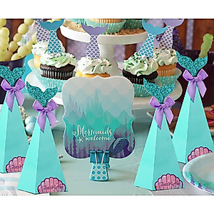 OurWarm PartyTalk 50pcs Mermaid Party Boxes Favors Mermaid Gift Bags with Thank You Stickers for Kids Birthday Baby Shower Under The Sea Mermaid Party Decorations and Supplies