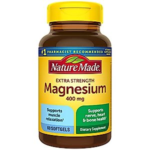 Nature Made Extra Strength Magnesium Oxide 400 mg, Dietary Supplement for Muscle, Nerve, Bone and Heart Support, 60 Softgels, 60 Day Supply