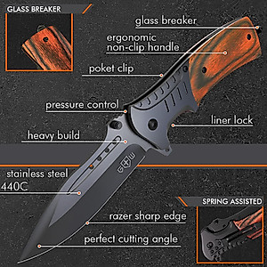 Bundle of 2 Items - Pocket Folding Knife - Military Style - Folding Knife - Tactical Knife - Best Camping Hunting Fishing Hiking Survival Knofe - Travel Accessories Gear - Cool Knife Gifts