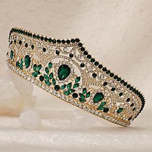 HEWEICSY Green Tiaras and Crowns for Women,Wedding Tiara for Bride,Rhinestone Queen Crown,Crystal Costume Hair Accessories for Birthday Prom